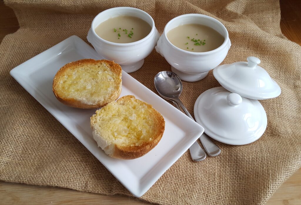 Roasted Elephant Garlic Soup (served with Elephant Garlic Butter on ...